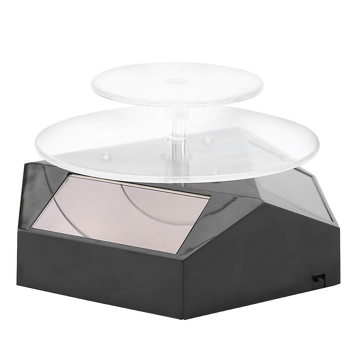 Rotating Display Stand Solar, 360 Rotating Solar Power Showcase LED Light Turntable Watch Jewelry Ring Display Stand for Jewelry Watch Mobile Phones Ring Display (Black)