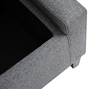 HOMCOM Storage Ottoman, Linen Upholstered Storage Bench with Lift Top and Button Tufted for Living Room, Gray