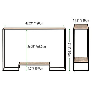mDesign Modern Wood Inlay Console Table - Sturdy Metal Frame, Wood Top - Furniture Unit for Living Room, Bedroom, Hallway, Entryway - Inlay Bottom Shelf - Black/Gray Wash