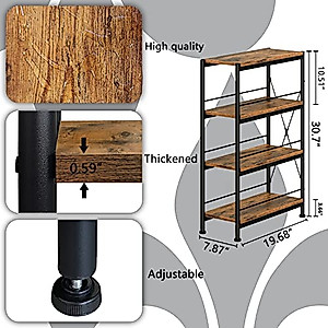 4 Tier Storage Shelves Small Narrow Shelf Unit Metal Shelves Shelf Free Standing Shelf Organisers Modern Shelf Ladder Shelf Bookshelf for Bathroom Kitchen Bedroom Hallway Steel & Wooden Black & Brown
