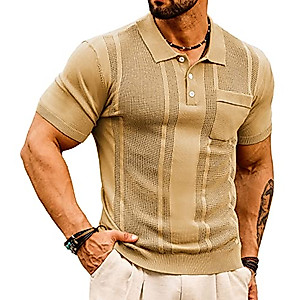 Men's Short Sleeve Vintage Polo Shirt Breathable Classic Fit Casual Polo Golf T Shirt for Outdoor Khaki XL
