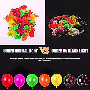 RUBFAC 120 Pieces Neon Balloons, 12” Glow in The Dark Balloons UV Polka Dot Glow Balloons, Blacklight Luminous Helium Latex Balloon for Birthday, Wedding, Neon Party, Glow Party Decorations Supplies