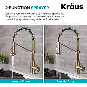 KRAUS Bolden Commercial Style 2-Function Single Handle Pull Down Kitchen Faucet in Spot-Free Antique Champagne Bronze, KPF-1610SFACB