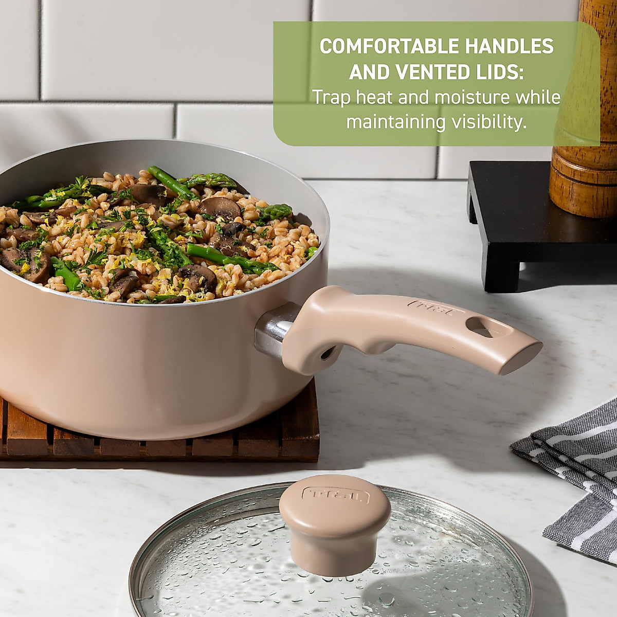 T-fal Refresh Ceramic, Ceramic Non Stick Cookware Set 12 Piece, Oven Broiler Safe 350F, Cookware, Kitchen Cooking Set w/Fry Pans, Saucepans & Kitchen Utensils, Pots and Pans Set Non Stick, Mint Green