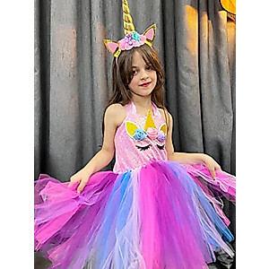 KAKALVER Unicorn Dress for Girls - LED Light Up Costume for Dress Up, Halloween, Birthday Party Decoration - Unicorn Gifts
