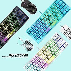 60% Gaming Keyboard and Mouse Combo Samll Mini RGB LED Backlight Mechanical Feeling and RGB 6400 DPI Honeycomb Optical Mouse,Gaming Mouse pad for Gamers and Typists