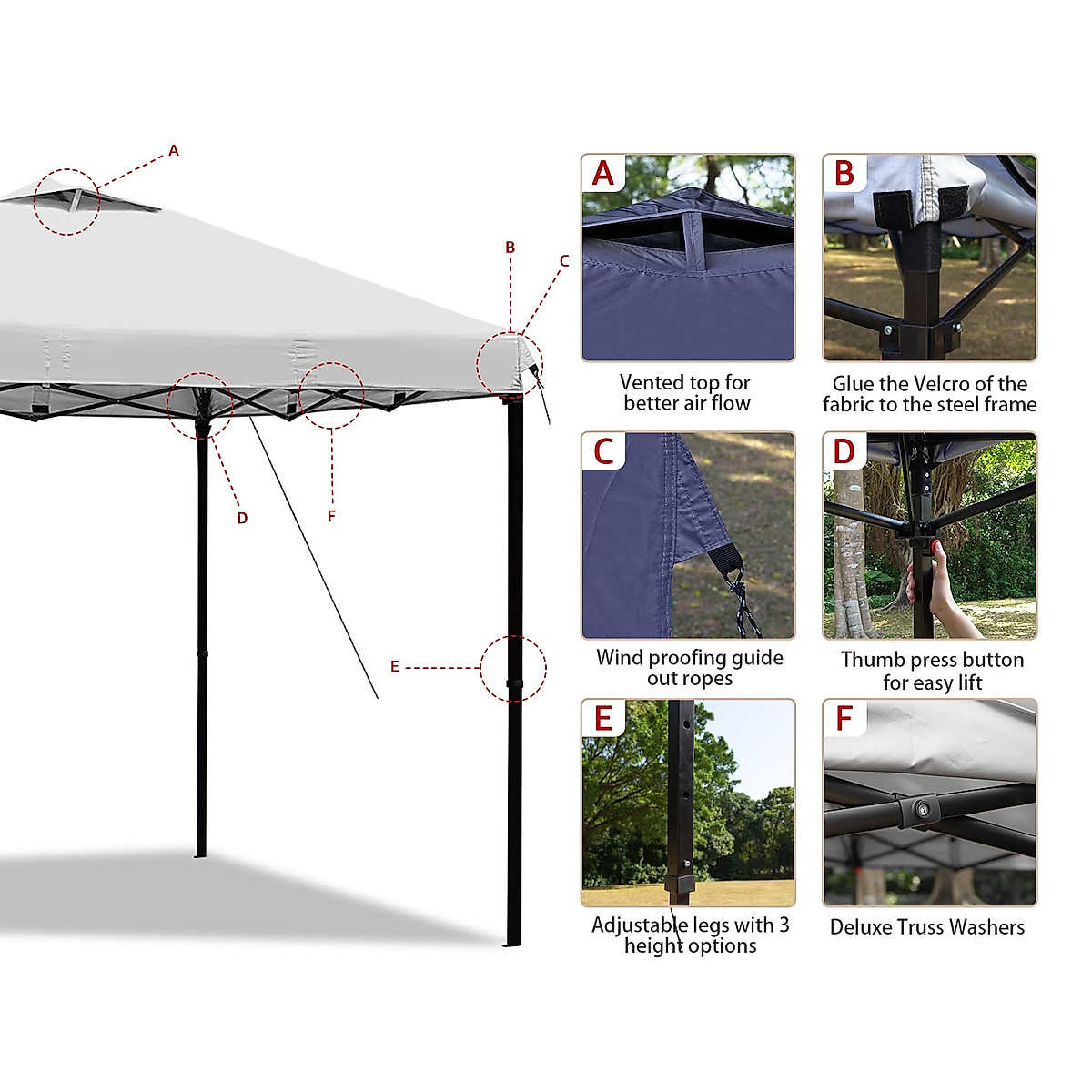 KAMPKEEPER 10x10 Pop Up Commercial Canopy Tent - Waterproof & Portable Outdoor Shade with Adjustable Legs, Air Vent, Carry Bag & Sandbags (WHITE)