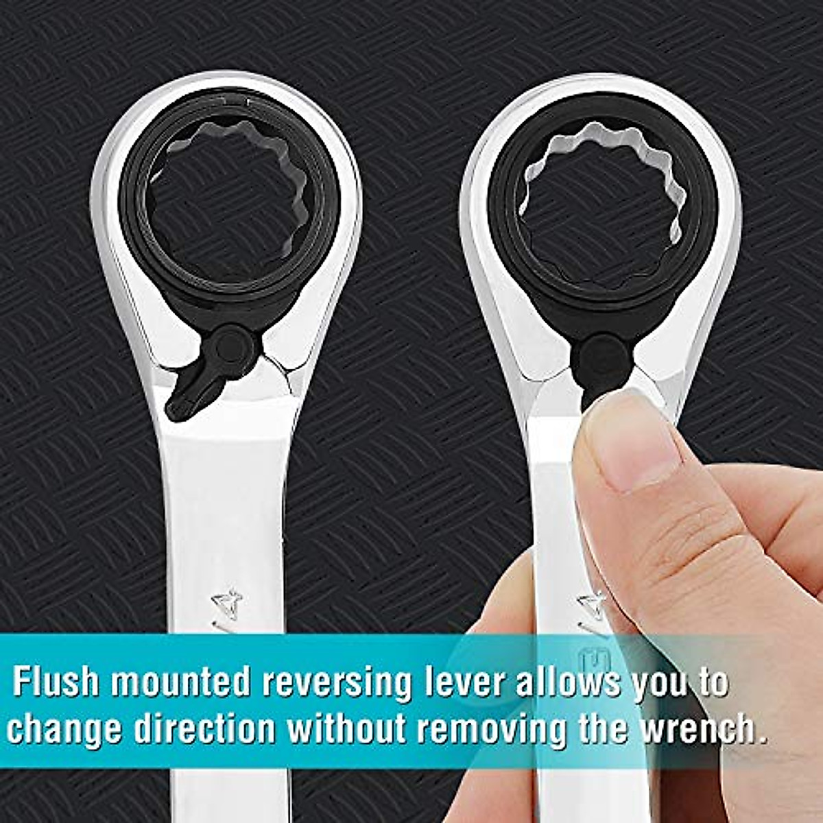 DURATECH Reversible Ratcheting Combination Wrench Set, SAE, 9-Piece, Open end Spanner with Rolling Pouch, 1/4'' to 3/4", 12 Point, CR-V Steel