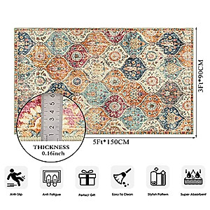 Lahome Moroccan Trellis Area Rug, 3x5 Washable Bedroom Rug Indoor Non-Slip, Small Oriental Accent Throw Rug for Kitchen Entryway Bathroom Living Room Office Carpet (Cream, 3x5ft)