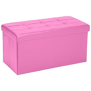 COSYLAND Ottoman Bench with Storage large - 30x15x15in folding Leather Ottoman, Rectangle Foot Stool Foldable Storage Chest Ottoman Footrest Footstool Collapsible with Lid for Bedroom Living Room Pink