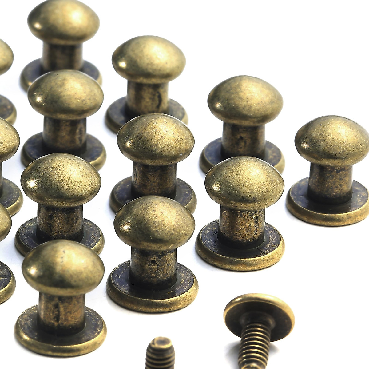 YORANYO 30 Sets 8MM Round Head Button Stud for Leather Chicago Screws Spikes and Stud Leather Rivets Screws Button Rivets for Repair and Decorate Clothing Shoes Belts Bags Dog Collars (Bronze)