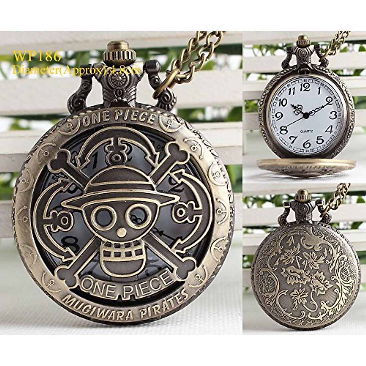 VIGOROSO One Piece Anime Vintage Antique Bronze Steampunk Quartz Pocket Watch Necklace Pendant in Box