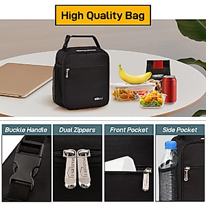 Buringer HOMESPON Reusable Lunch Bag Insulated Lunch Box Bento Cooler Tote with Front Pocket For Office/Outdoor (Black)