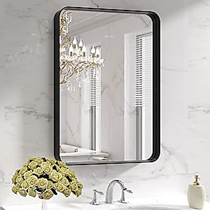 LOAAO Black Metal Framed Bathroom Mirror for Wall, 22X30 Inch Rounded Rectangle Mirror, Matte Black Bathroom Vanity Mirror Farmhouse, Anti-Rust, Tempered Glass, Hangs Horizontally or Vertically