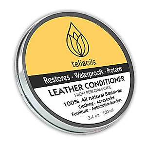 Teliaoils Leather Conditioner - Natural Clear Leather Repair Care Balm for Any Kind- Waterproofing Leather Salve Restorer, Softener & Protector - for Upholstery, Furniture, Shoes, Sofa & More