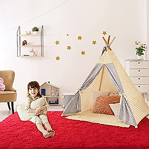 BENRON Plush Red Fluffy Rug Ultra Soft Furry Bedroom Rugs Kids Room Carpets Non-Slipping Living Room Rug 4 x 6 Feet, Cozy Bedside Runner Rugs