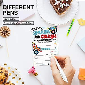 EUDOSI Monster Truck Birthday Invitations Supplies Fill-In Set of 20 with Envelopes Trucks Birthday Party Invites Cards, Double Sided