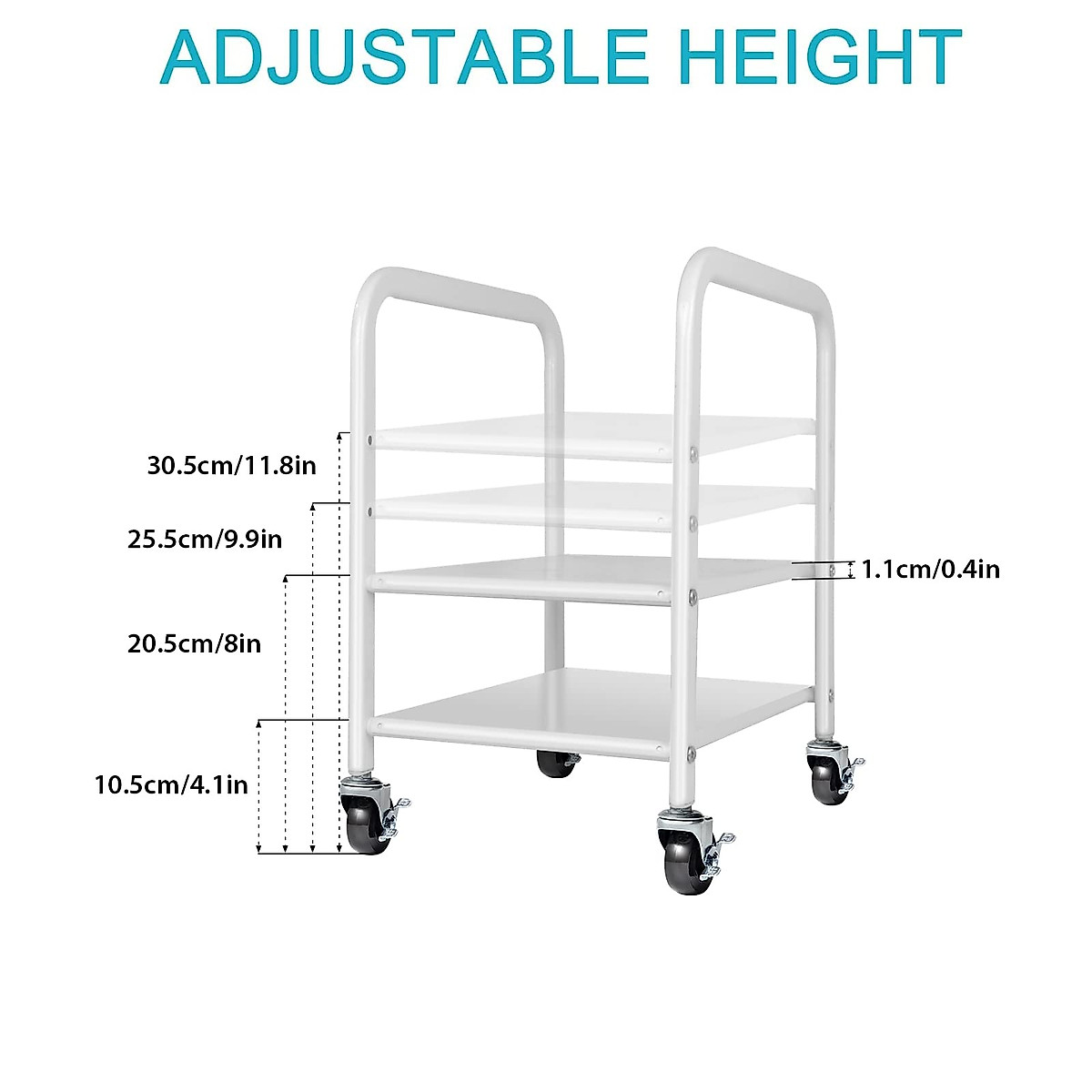 360Tronics Computer Tower Stand White, 2-Tier Height Adjustable Desktop PC Stand for Carpet, Mobile Tower Cart Under Desk, Full Metal Rolling CPU Holder with 360° Locking Wheels for Office Home