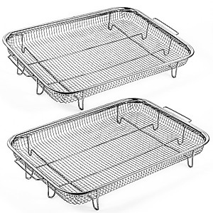 2 Pack Air Fryer Basket for Oven, 17.9'' x 11.8'' Stainless Steel Air Fryer Basket, Large Capacity Air Fryer Basket, Non-stick Mesh Basket Set for Bacon, Fries, Chicken, Vegetables, etc.