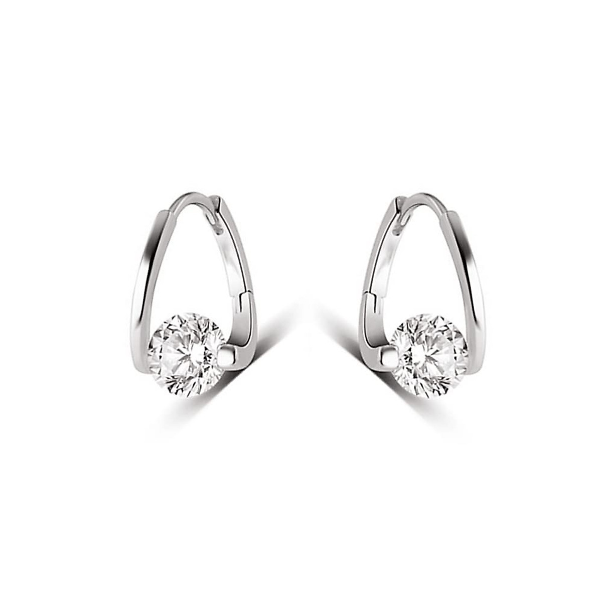 Round CZ Huggie Hoop Earrings for Women Girls 925 Sterling Silver Hypoallergenic Circle Cubic Zirconia Small Hoops Cartilage Fashion Dainty Birthday Wedding Jewelry Gifts for Her