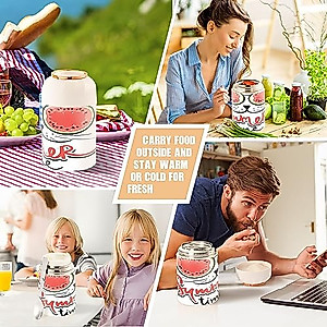 CUPADA Cat Watermelon Food Jar, Funny Summer Time Insulated Hot Food Jars Vacuum 17OZ with Folding Spoon for Work Trip Picnic Camping