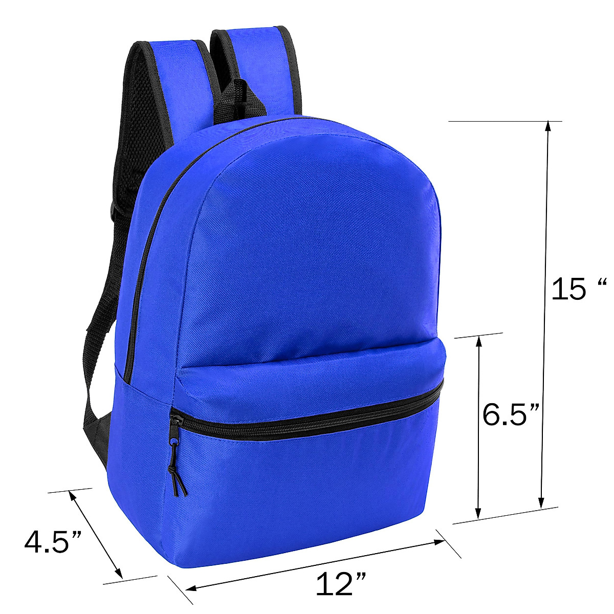 Moda West Wholesale Classic 15 Inch Basic Backpack in 12 Assorted Colors - Bulk Case of 24 Bookbags