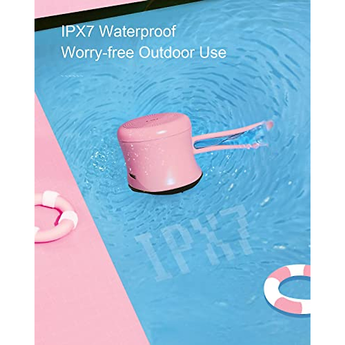 EWA A119 Mini Bluetooth Speaker with Lanyard, Small Speaker with Bass Radiator, IPX7 Waterproof, Tiny but Powerful, Cute Metal Wireless Portable Speaker (Rose-Gold)