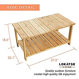 LOKATSE HOME Outdoor Coffee Table Natural Wood Patio Furniture with 2-Shelf Storage Organizer