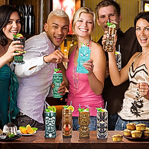 Tiki Glasses,Tiki Cups Set of 8,Ceramic Tiki Mugs,Tiki Glasses for Cocktails,Tiki Tropical Hawaiian Birthday Party Decorations,Cute Exotic Cocktail Glasses Great for Bar,Hawaiian Party,Unique Gift.