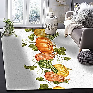 Indoor Area Rugs Thanksgiving Autumn Pumpkin Non-Slip Floor Mats Vegetables Harvest Rectangular Carpet Soft Washable Rugs for Living Room/Bedroom/Hallway Home Decor - 5x8 Feet