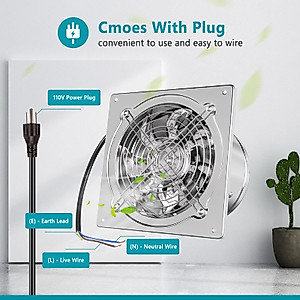 HG Power 6 Inch Kitchen Exhaust Fan, Powerful Bathroom Fan with Damper, Potable Window Small Fume Extractor Ventilation Fan for Shop, Smoking Room, Garage, Silver