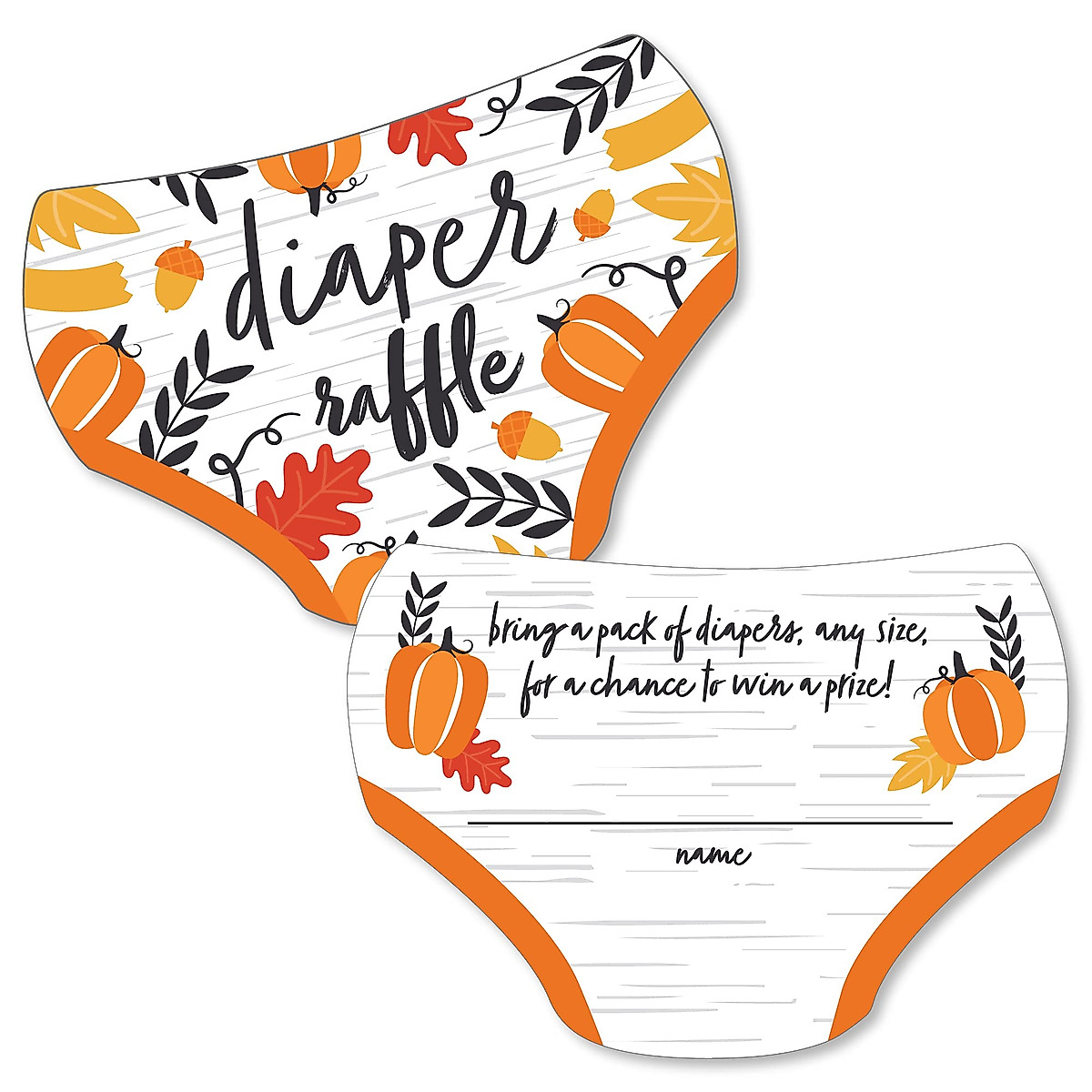 Big Dot of Happiness Fall Pumpkin - Diaper Shaped Raffle Ticket Inserts - Halloween or Thanksgiving Baby Shower Activities - Diaper Raffle Game - Set of 24