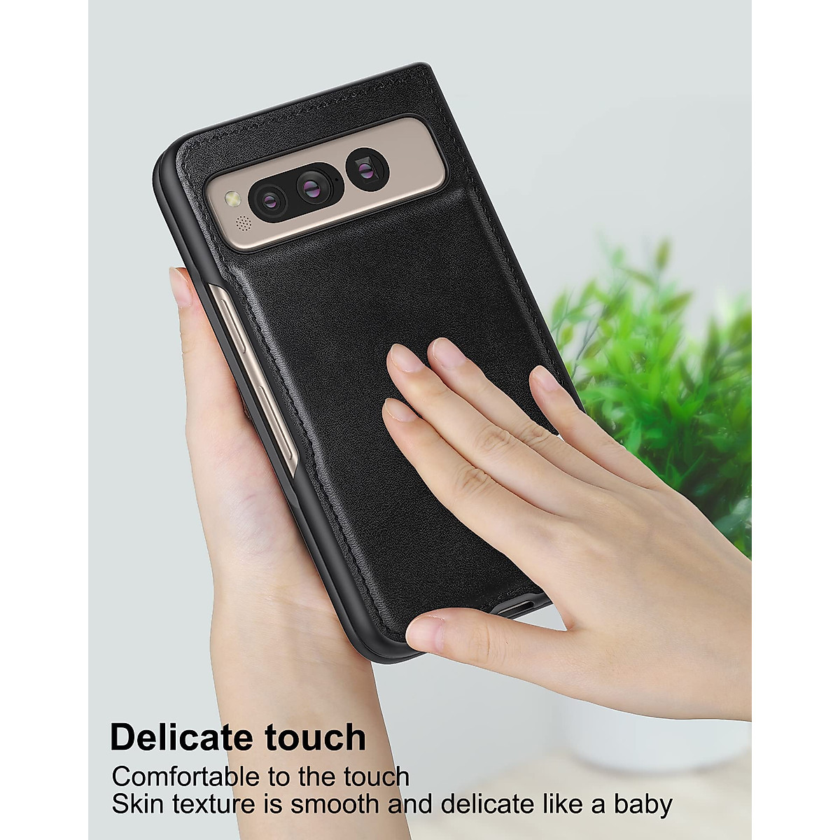 Foluu for Google Pixel Fold 2023 Case, Pixel Fold Leather Case, PU Leather + Hard PC Shell Ultra Thin Slim Durable Protective Phone Case Cover for Google Pixel Fold 2023 (Black)