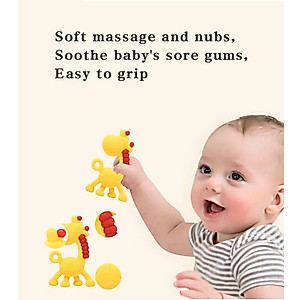 TEKSTAR Baby Teething Toys Silicone Fruit Giraffe Banana Toothbrush Teethers Freezer BPA Free, Soothe Babies Teething Relief Sore Gums for Newborn Infant and Toddler (5-Pack)