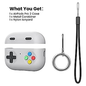 Delidigi Compatible for AirPods Pro 2 Case (USB-C/Lightning) Cover Retro Handheld Game Console Design Silicone Protective Case with Lanyard Keychain Compatible with AirPods Pro 2nd Generation