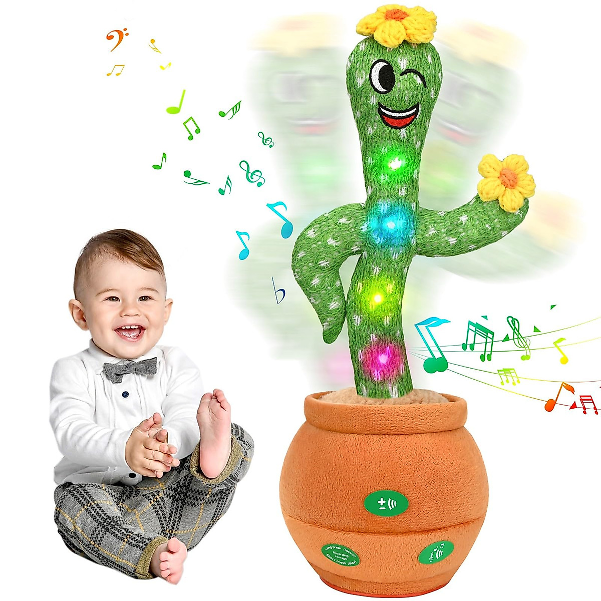 LGOUYGG Cactus Baby Toys Boy Girl Gifts, Talking Singing Mimicking Recording Light Up, Infant Babies Toddler Kids Interactive Musical Toy, Sing English Songs and Repeat What You Say