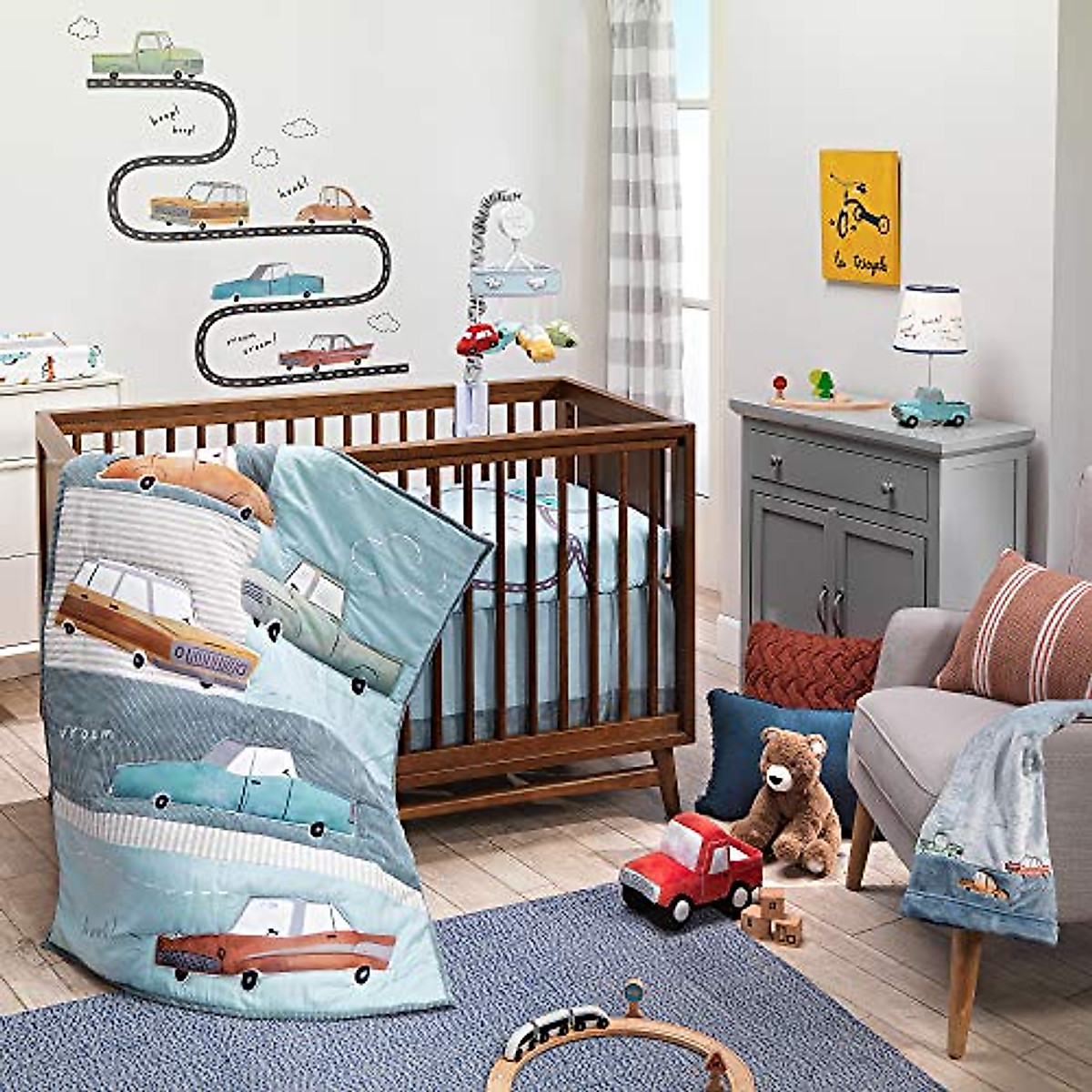 Lambs & Ivy Baby Car Tunes 4-Piece Nursery Crib Bedding Set - Blue