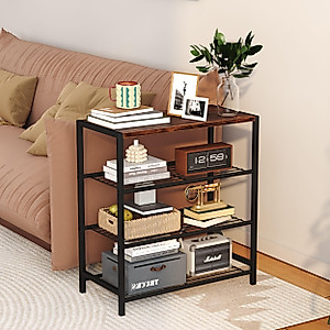 Yusong Shoe Rack, 4 Tier Shoe Organizer Storage for Closet Entryway, Narrow Slim Metal Shoe Shelves with Industrial Wooden Top, Rustic Brown and Black