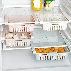 Gsycle Refrigerator Drawer Organizer, 2PCS Fridge Drawer Organizer Pull out Storage Box Refrigerator Bins Refrigerator Shelves for Egg Fruit Vegetable Seafood(Beige)