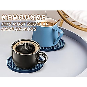 Coasters for Drinks 6 Pack Drink Coasters with Holder,Heat Resistant Silicone Coasters Tabletop Protection,Non-Slip Rubber Coasters for Kinds of Cups (Blue)