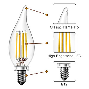 DAYBETTER E12 Candelabra Light Bulbs 60 Watt Equivalent, Dimmable LED Light Bulb Daylight White 5000K, Clear Filament Chandelier Light Bulbs 5.5W 600lm CA11 LED Bulbs, Ceiling Fan Light Bulbs, 5 Pack