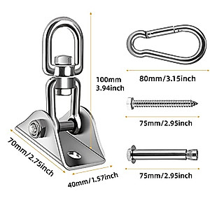 HOMPER Hammock Hanging Kit, 1000 lb Capacity Heavy Duty 360° Rotate Swing Hooks for Swing, Chair, Yoga, Outdoor Patio Porch Swing Hardware