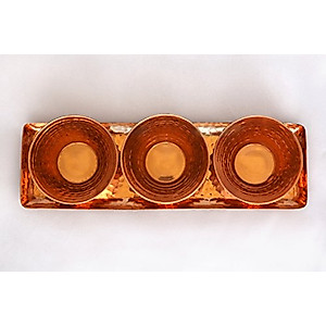Alchemade 100% Pure Copper Tray With Three Bowls - Rectangular Metal Serving Tray Platter With Bowls For Parties, Or Everyday Use In Your Home Or Office