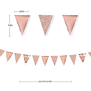 30 Ft Rose Gold Double Sided Glitter Metallic Paper Triangle Flag Pennant Bunting Banner for Wedding Birthday Holiday Festivals Anniversary Bridal Shower Hen Party Theme Party Decorations Supplies