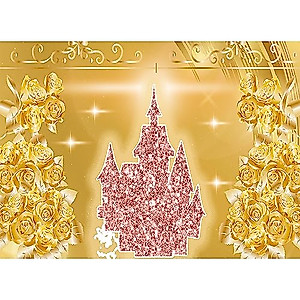 5x4Ft Cartoon Princess Castle Backdrops Rose Gold Pink Glitter Royal Castle Birthday Party Backdrop Decoration Cake Table Banner Photo Booth Props Girls Princess Party Decor Supplies