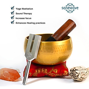 SANEWAVE Tibetan Singing Bowl Set and Tuning fork - Meditation Bowl - 4096 Diapason Sound Bowl - Cuenco Tibetanos for Healing and Mindfulness