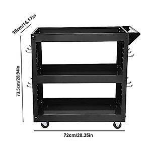 3-Tier Rolling Tool Cart | Mechanic Cart 300 Lbs Capacity | Utility Tool Cart on Wheels | Tool Stand with 4 Swivel Wheels | Heavy Duty Tool Storage Cart for Garage Warehouse Workshop (Black)