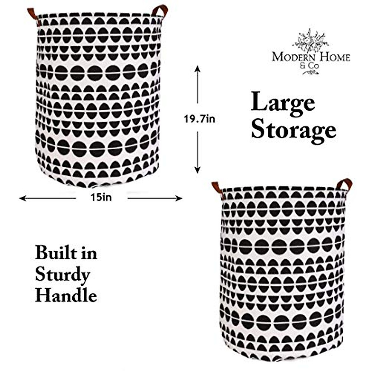 ModernHome & Co 19.7in Tall Laundry Basker Large Hamper Room Storage Decor Waterproof Foldable Canvas Laundry Baskets Kawaii Room Decor Baskets For Organizing Baby Hamper Laundry Bag (Black sm Polka)