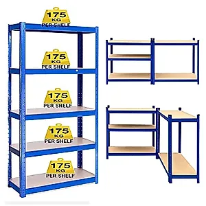 60" Heavy Duty Shelving Unit Metal Shelve, 5 Tier Multi-Use Steel Storage Rack, Bolt-free Assembly, Adjustable Garage Storage Utility Shelf with Durable MDF Boards for Home Office Kitchen, Blue