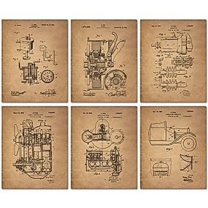 BigWig Prints - Henry Ford Patent Prints, Vintage Car Wall Art, Automotive Decor, Ford Wall Art for Garage or Office, Retro Patent Artwork, Classic Car Posters - Unframed Set of 6 (8x10)
